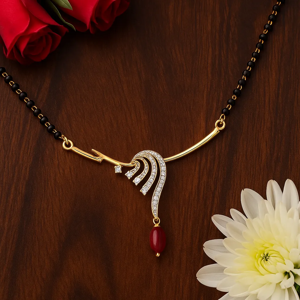 Trendy contemporary mangalsutra with red stone pendant
